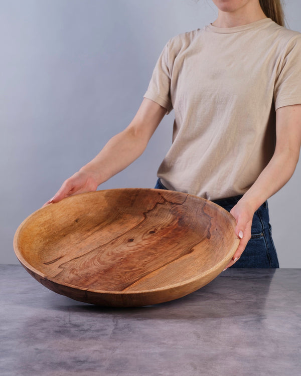 Large 18 inch Shallow Serving Wood Bowl - TerraKlay