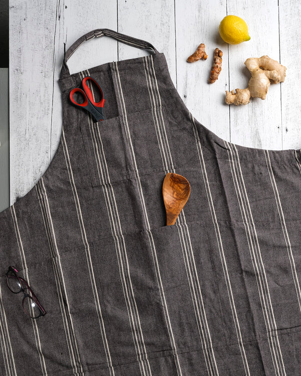 Gray Cotton Full Kitchen Apron with Pockets | TerraKlay