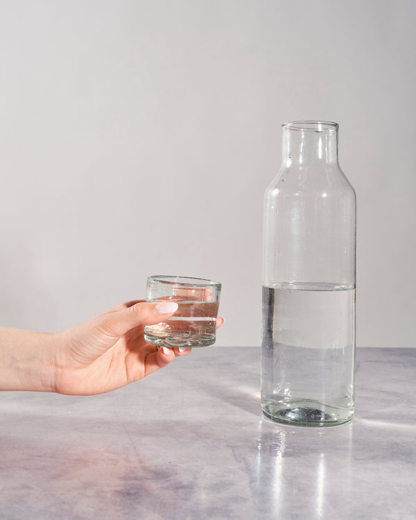 Large Slim Hand Blown Glass Carafe with Cup | TerraKlay
