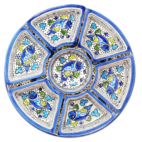 Blue Fish Hand Painted Ceramic Tapas Chip & Dip Taco Server Platter ...