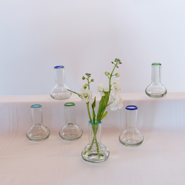 Small Aqua Rim Bulb Glass Vase - TerraKlay