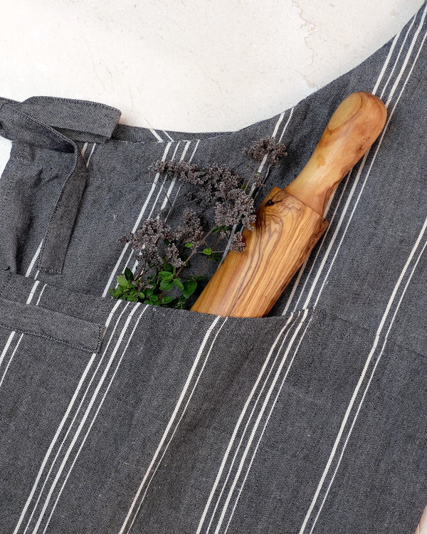 Gray Cotton Full Kitchen Apron with Pockets | TerraKlay